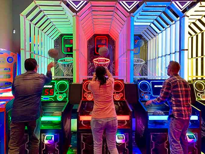 Rainbow tunnels transform basketball into something straight out of a sci-fi movie from the '80s.