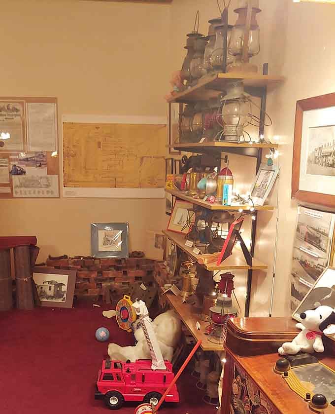 Vintage oil lamps and household treasures showcase how Iron Island families lived, worked, and made do.