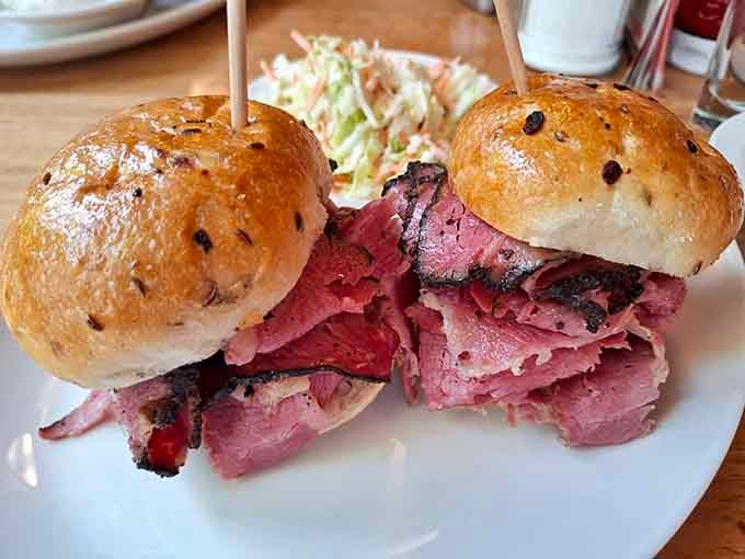 That pastrami is piled higher than your Uncle Murray's fish stories, and twice as delicious to boot.