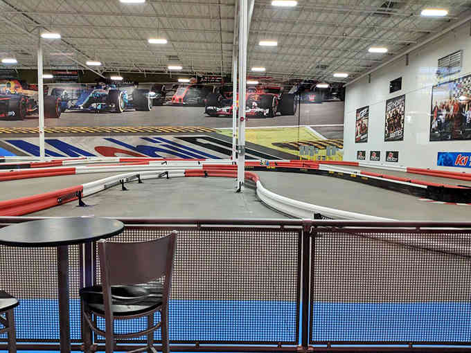 Spectator seating where you can watch friends discover that confidence doesn't always equal speed on the track.