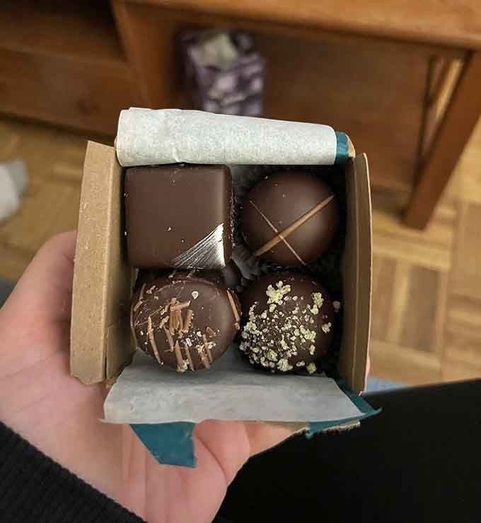 Four perfectly crafted truffles in a small box prove that good things really do come in tiny packages.