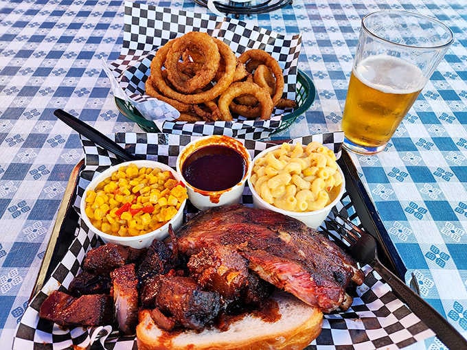 This platter means business: ribs, sides, and enough smoky goodness to fuel your own fighter jet mission.