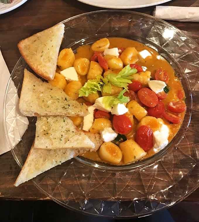 Gnocchi swimming in tomato goodness with fresh mozzarella, because sometimes lunch needs to feel like a Roman holiday.