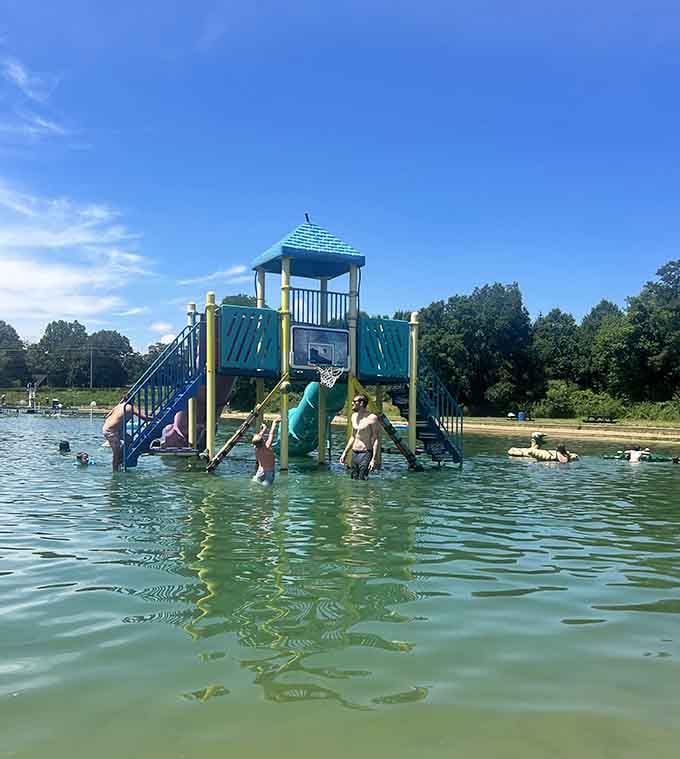 That floating playground is basically a kid magnet, and honestly, adults are secretly jealous of it too.