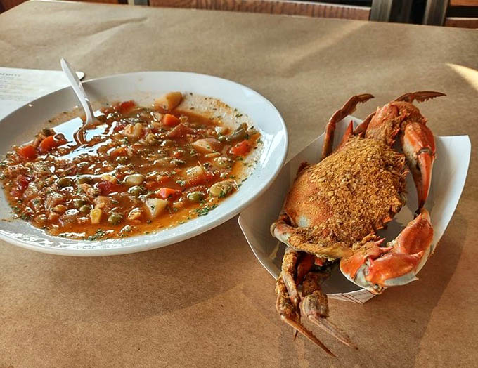 Maryland crab soup paired with a perfectly steamed specimen, proving that sometimes you really can have it all.