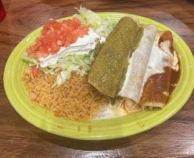 These enchiladas come draped in sauce that's been developing flavor longer than most people's retirement plans have existed.