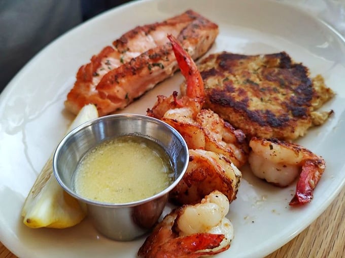 Grilled shrimp and hash browns demonstrate that breakfast-for-dinner rules apply beautifully to seafood too, apparently.