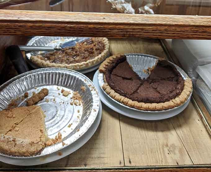 The pie case looks like your grandmother's kitchen counter on Thanksgiving, only better because you can order any slice.
