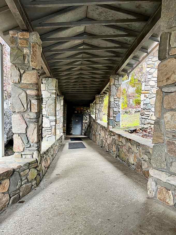 The stone entryway feels like walking into a Tolkien novel, minus the orcs but with better lighting.