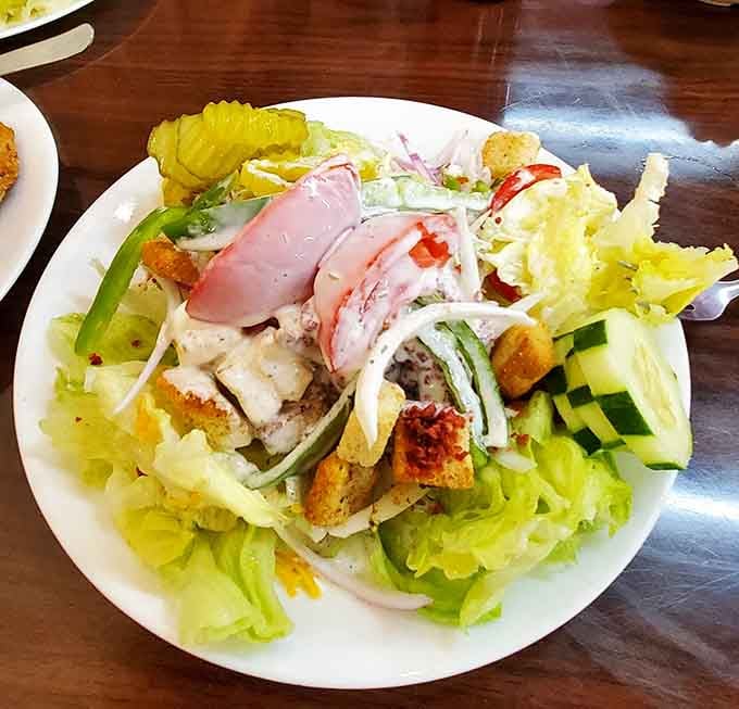 Even the salad bar gets the royal treatment here, because balance is important before round three.