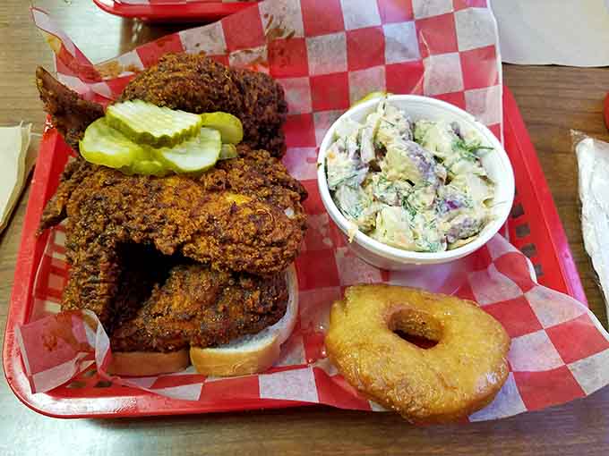 This tray is basically a greatest hits album of everything Ma Lou's does right, from crispy chicken to that genius donut creation.