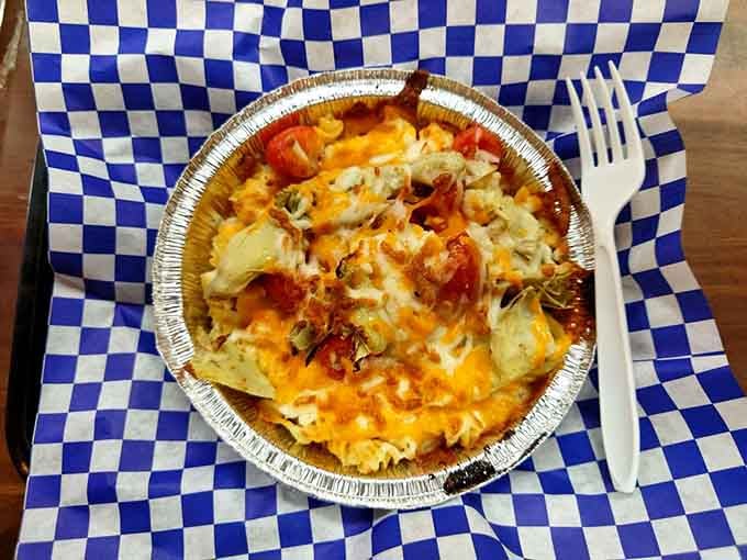 When vegetables meet mac and cheese, even your doctor might approve of this colorful creation.