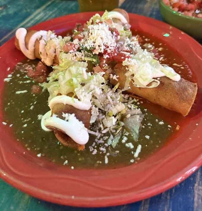 Flautas arrive looking like edible works of art that belong in a museum, not your stomach.
