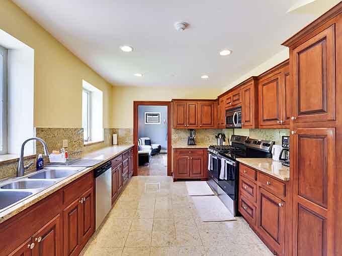 This kitchen has more cabinet space than most people's entire apartments, ideal for storing your kingdom's provisions.