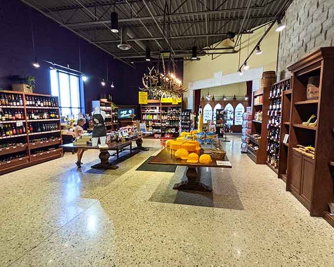 Exposed timber beams and polished floors create a shopping experience that's equal parts medieval and magnificent.