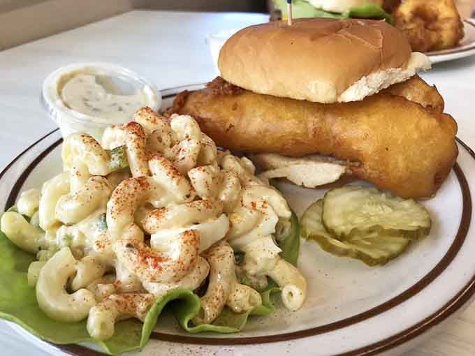 Golden fish fry sandwich with creamy mac salad proves Western New York knows exactly what it's doing with seafood.
