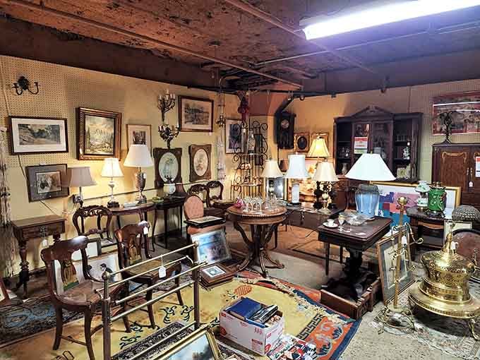 Every lamp tells a story, and this booth is basically writing a novel in brass and porcelain.