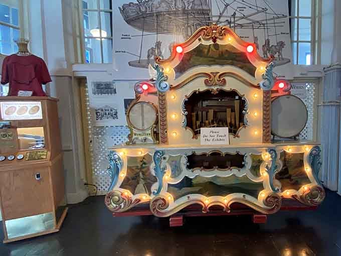 This ornate band organ once filled fairgrounds with music, no electricity or playlist required.