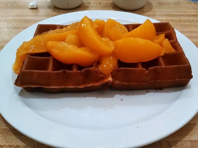 Peaches on waffles might sound unconventional, but so did putting pineapple on pizza, and look how that turned out.