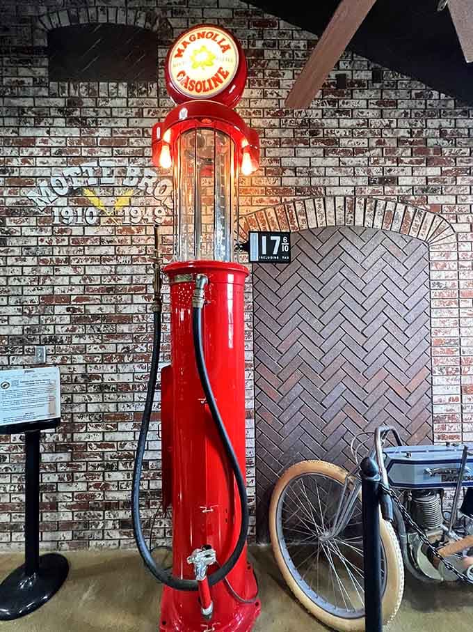 When gas cost pennies per gallon, this Magnolia pump stood ready to fuel cross-country adventures on two-lane highways.