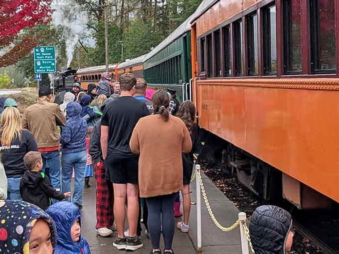 The anticipation builds as passengers queue up, ready to trade modern speed for old-fashioned enchantment and wonder.