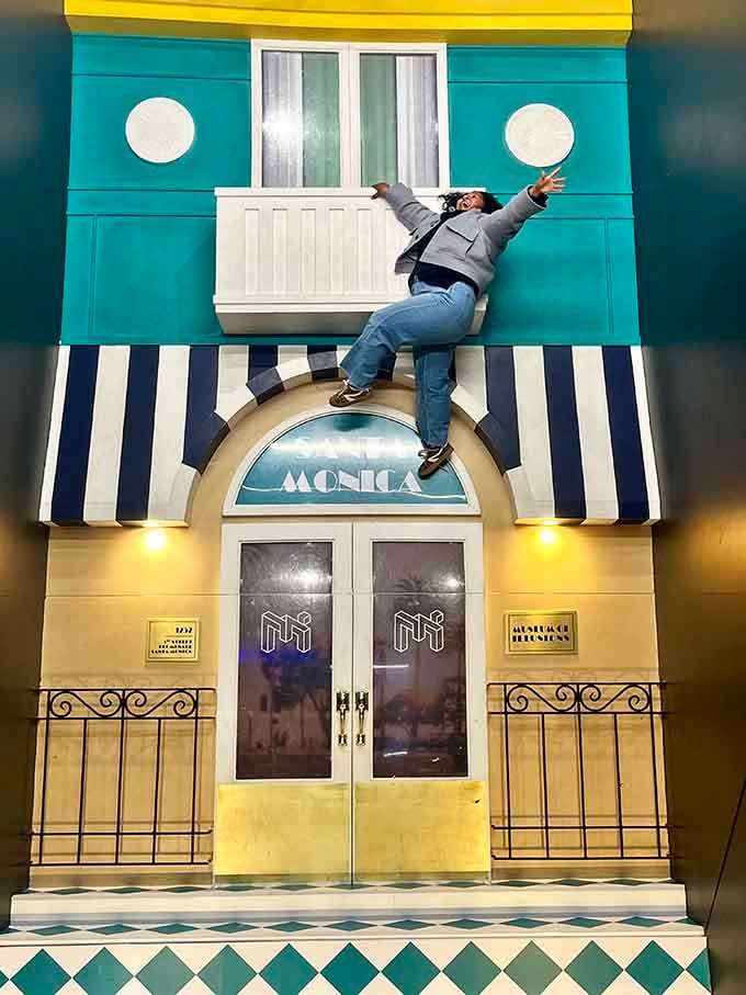 Clinging to a building facade like a action hero, except you're perfectly safe and horizontal.