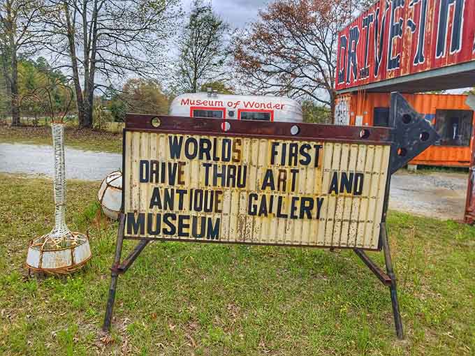 Bold letters proclaim this the world's first drive-thru art museum, a claim nobody's rushing to dispute.