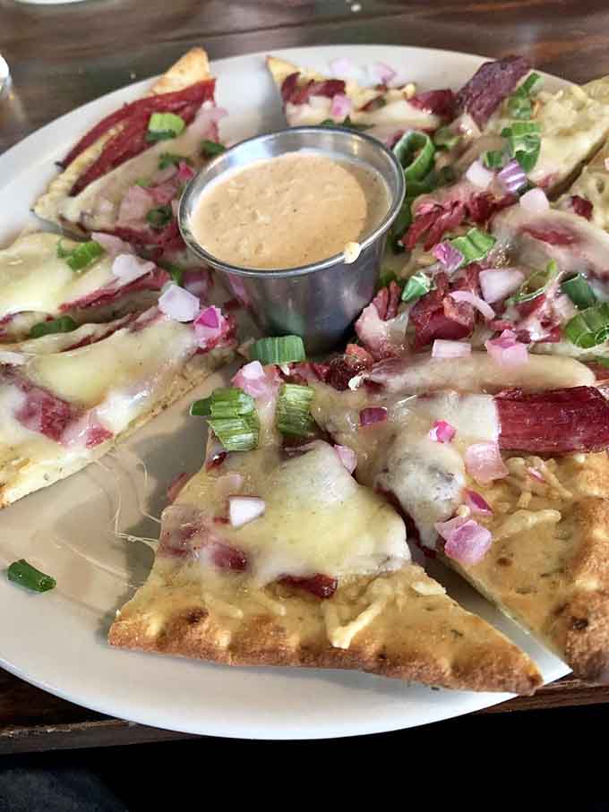 Irish pizza topped with corned beef and melted cheese proves that fusion food can be absolutely brilliant when done right.