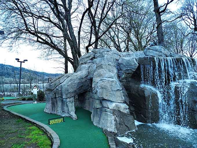 Mini golf with a waterfall feature, where your ball's journey is more scenic than most people's vacations.