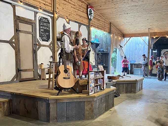 Acoustic guitars meet Renaissance charm in timber-framed shops where troubadours would feel right at home today.