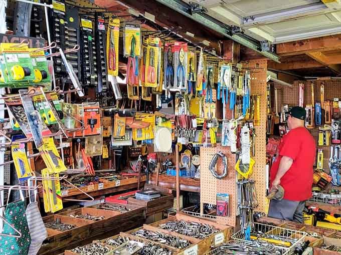 Tool heaven exists, and it's organized chaos where every wrench, drill bit, and gadget hangs like mechanical art.