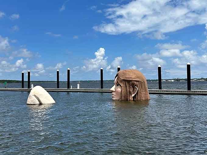 That mysterious sculpture rising from the marina adds artistic intrigue to your morning coffee walks along the waterfront.