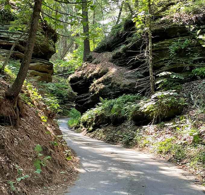 The trail ahead looks like something from a fairy tale, carved between ancient rocks that remember glaciers.