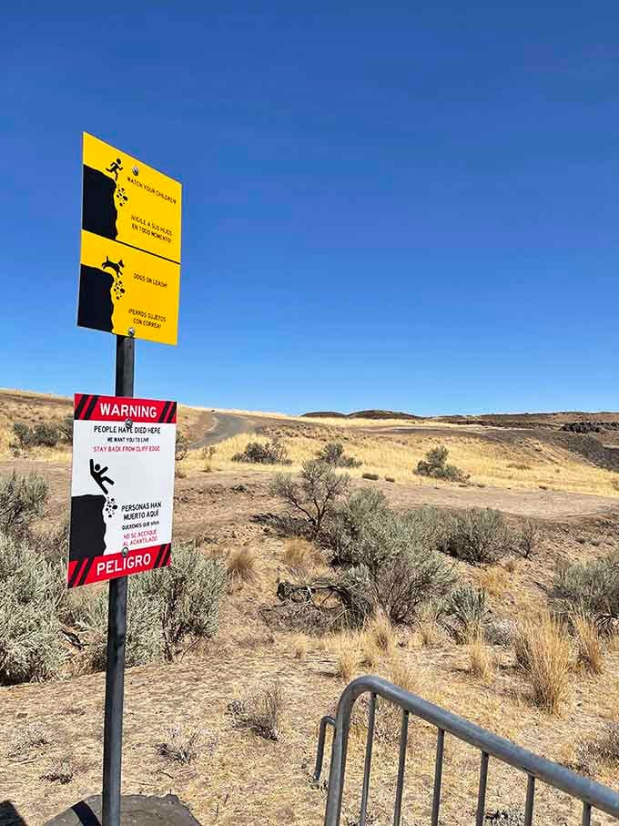 Safety signs here aren't suggestions, they're love letters from people who'd prefer you stay alive and vertical.