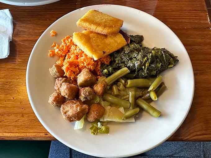 Collard greens, mac and cheese, and cornbread walk into a buffet. No punchline needed here, folks.