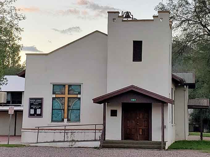 This charming adobe church watches over the community with quiet grace and timeless southwestern architectural beauty.