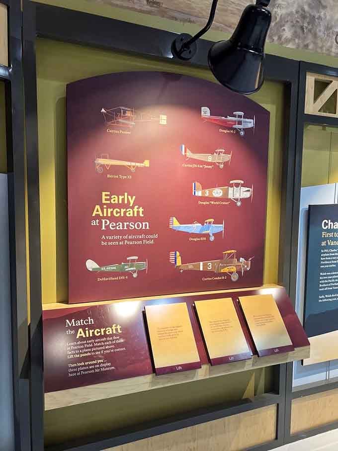 Interactive displays help you match early aircraft models, turning education into an engaging game for all ages.