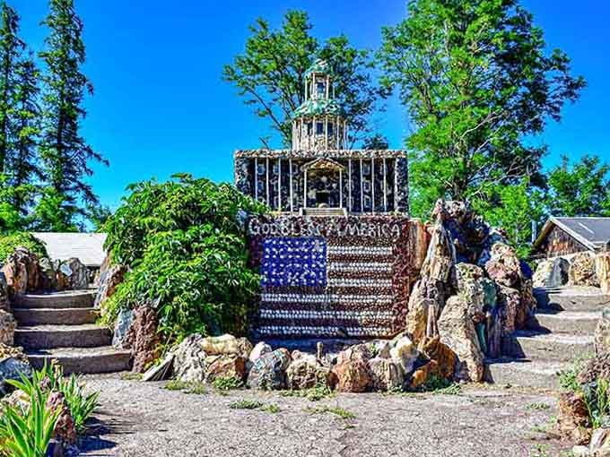 Old Glory rendered entirely in stones because apparently paint was just too conventional for this creative vision.