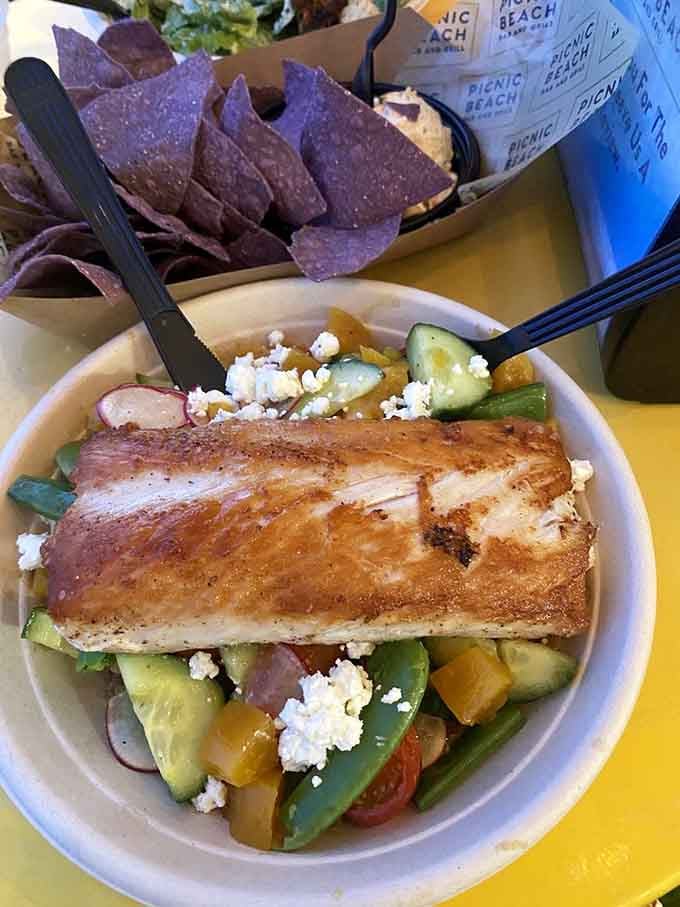 Mediterranean flavors meet Gulf Coast charm in a bowl that proves fusion food can actually work beautifully.