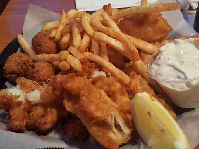 Golden fried fish and crispy fries deliver that satisfying crunch that makes you forget about counting calories entirely.