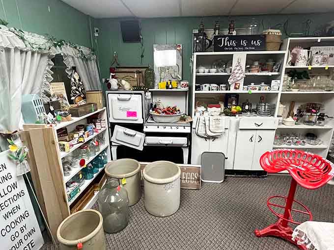 Vintage stoves and crocks that cooked meals when recipes were measured by "a pinch" and "some."