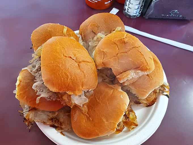 A tower of sliders that costs less than a fancy latte, making you question every overpriced meal decision ever.