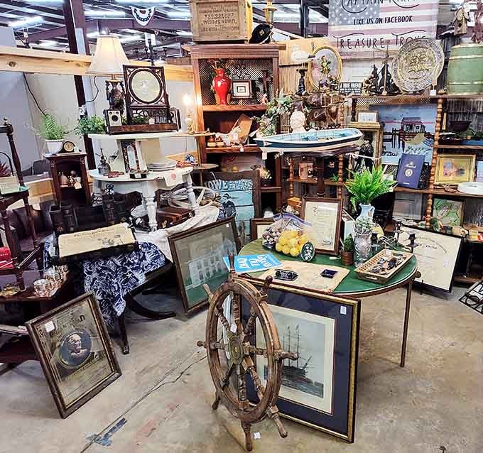 Every corner bursts with possibilities, from nautical wheels to framed art that speaks to different eras and tastes.