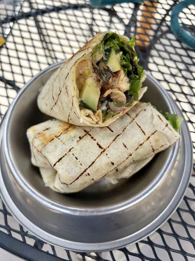 That chicken wrap arrives fresh and loaded, proving pub food can be both satisfying and surprisingly light.
