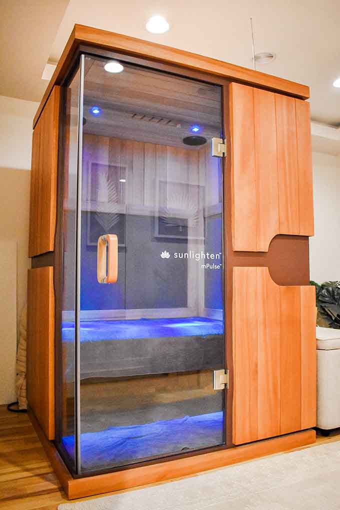This infrared sauna looks like a spaceship designed specifically for melting away your stress without the traditional sauna sweatbox experience.