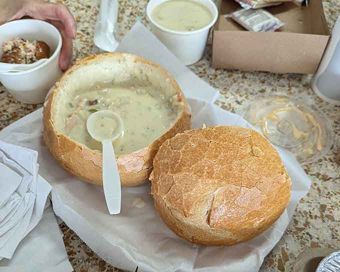 When your clam chowder arrives in a sourdough bread bowl, you know someone understands comfort food.