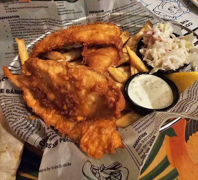 Fish and chips so generously portioned, you'll wonder if they're trying to feed your entire expedition team.