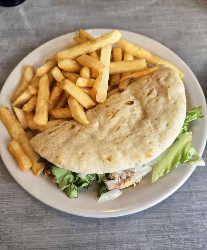 The chicken gyro comes wrapped and ready, paired with fries that understand their important supporting role perfectly.