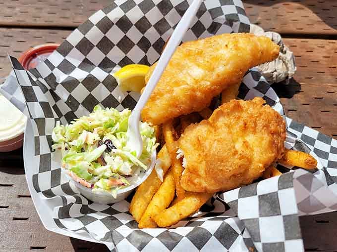 This is what proper fish and chips looks like: substantial, golden, and worth every single delicious bite.