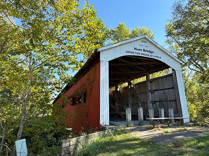 The Neet Covered Bridge stands ready to transport you across water and back through American history simultaneously.